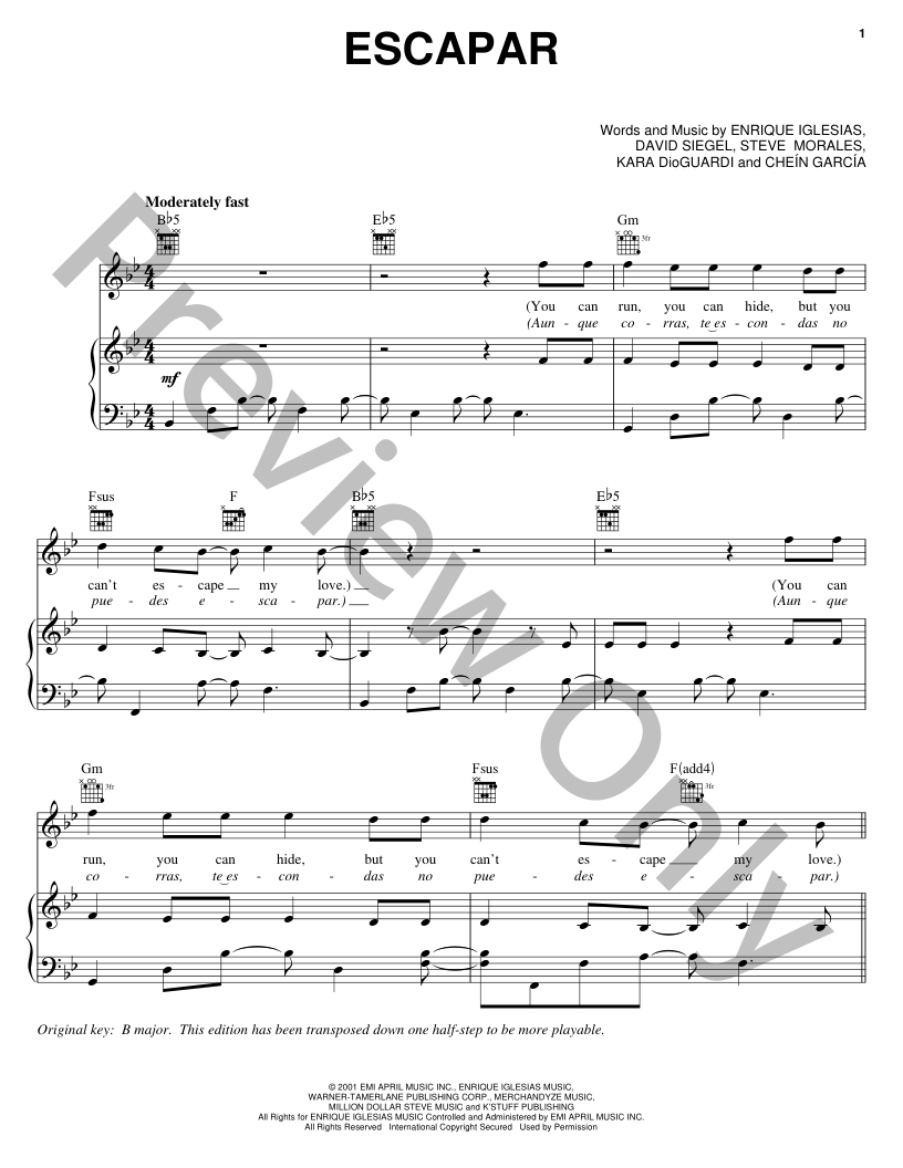 Escapar P/V/G Sheet Music | J.W. Pepper