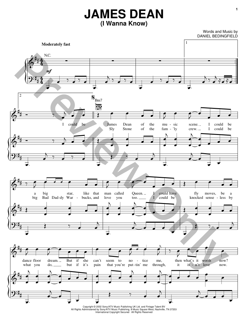 James Dean (I Wanna Know) P/V/G Sheet Music | J.W. Pepper