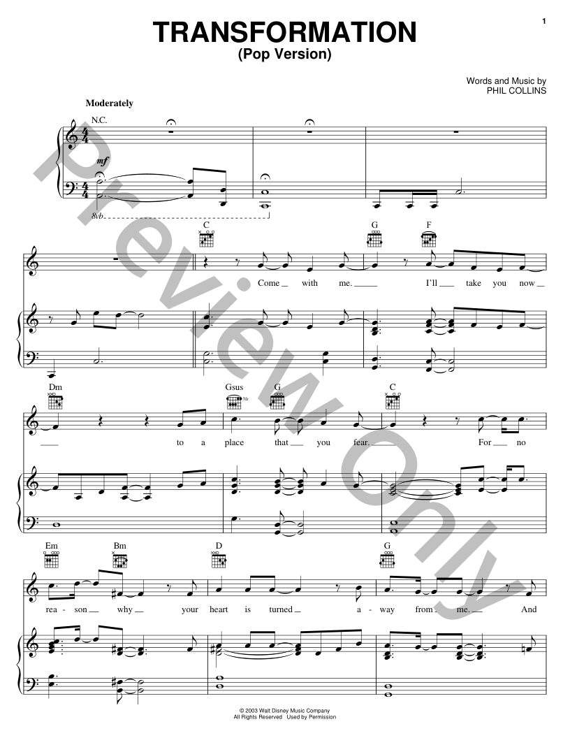 Transformation (Pop Version) P/V/G Sheet Music | J.W. Pepper