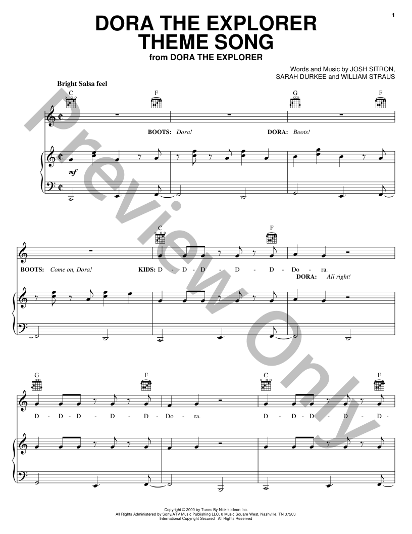 Dora the Explorer Theme Song P/V/G Sheet Music | J.W. Pepper