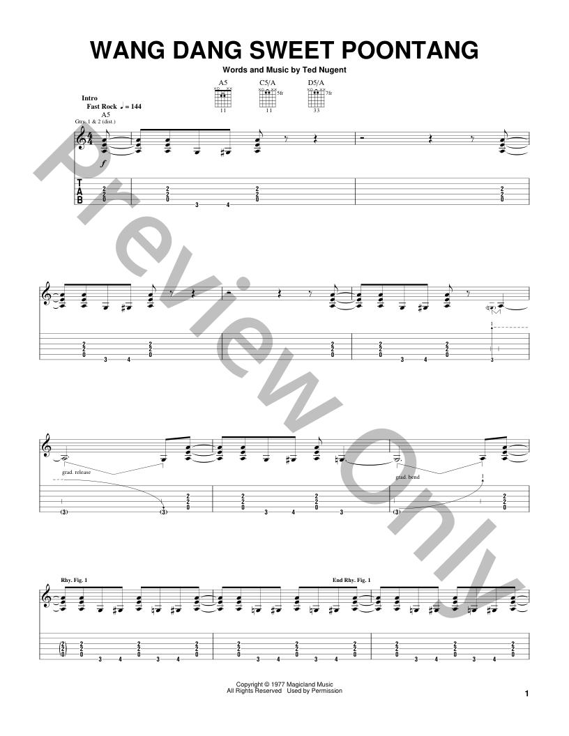 Wang Dang Sweet Poontang Guitar/Fretted Sheet Music | J.W. Pepper
