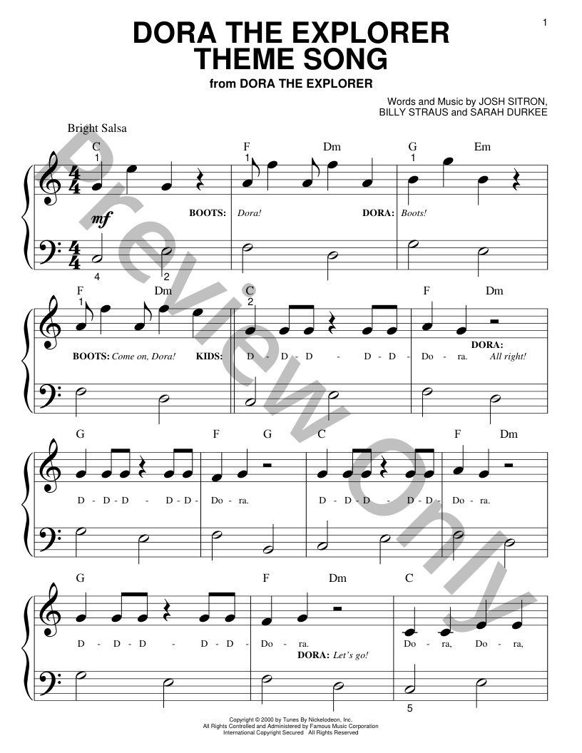 Dora the Explorer Theme Song Big Note Piano Sheet Music | J.W. Pepper