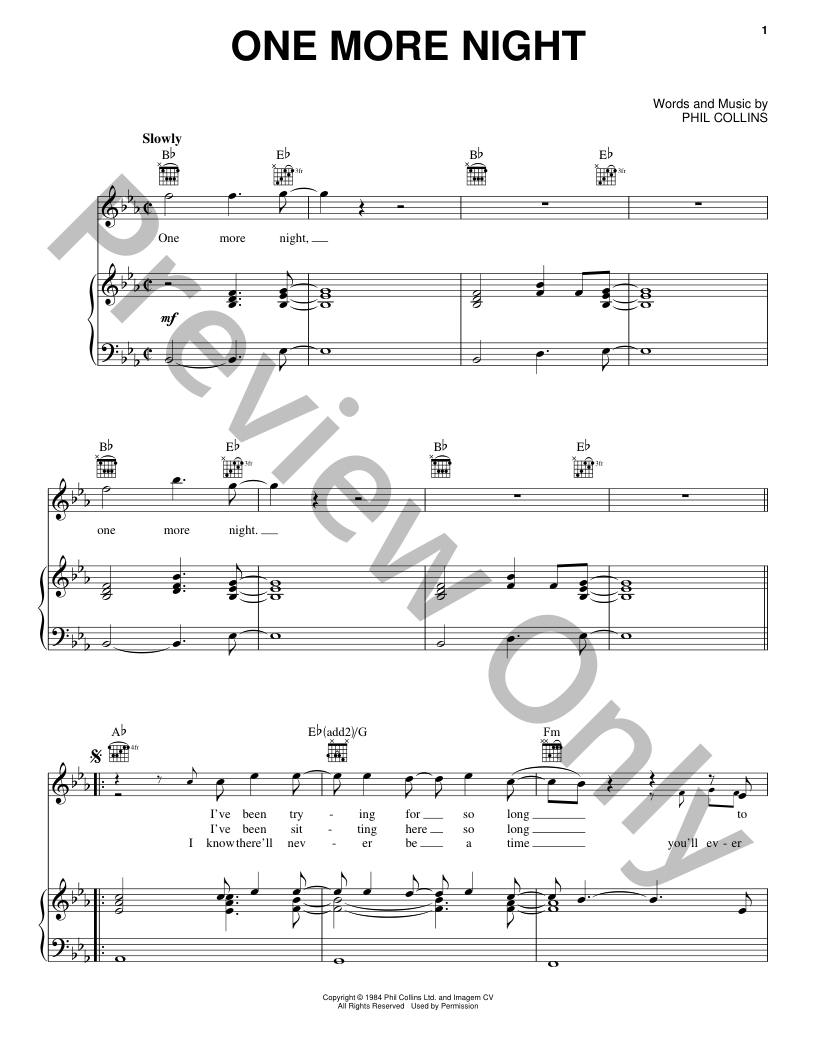 One More Night P/V/G Sheet Music | J.W. Pepper