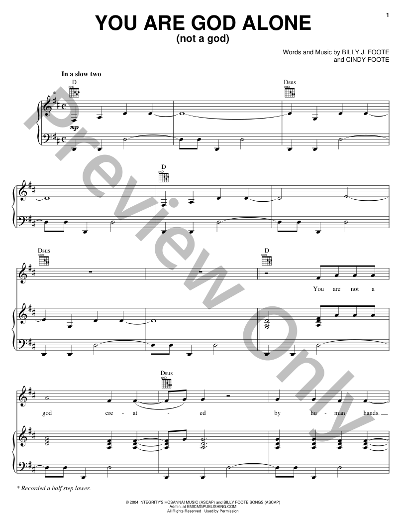 You Are God Alone (Not a God) P/V/G Sheet Music | J.W. Pepper