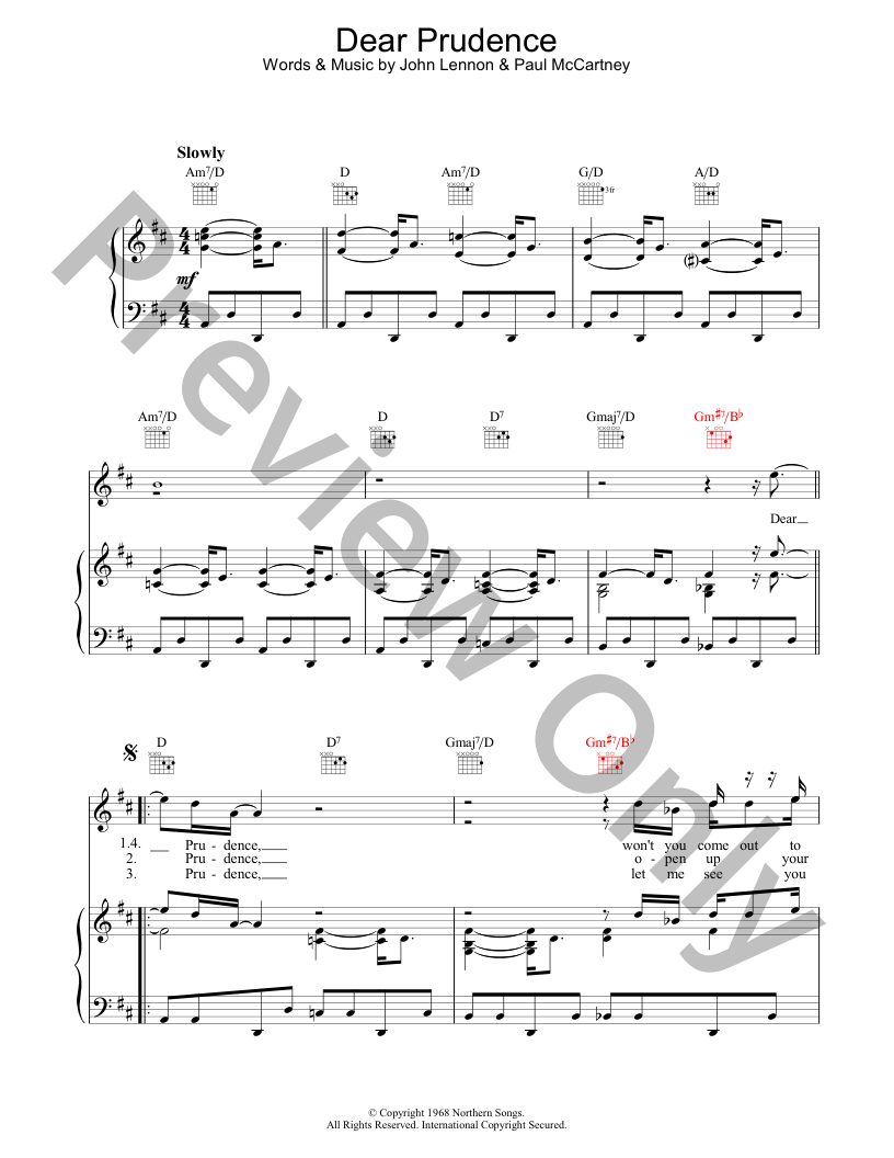 Dear Prudence P/V/G Sheet Music | J.W. Pepper