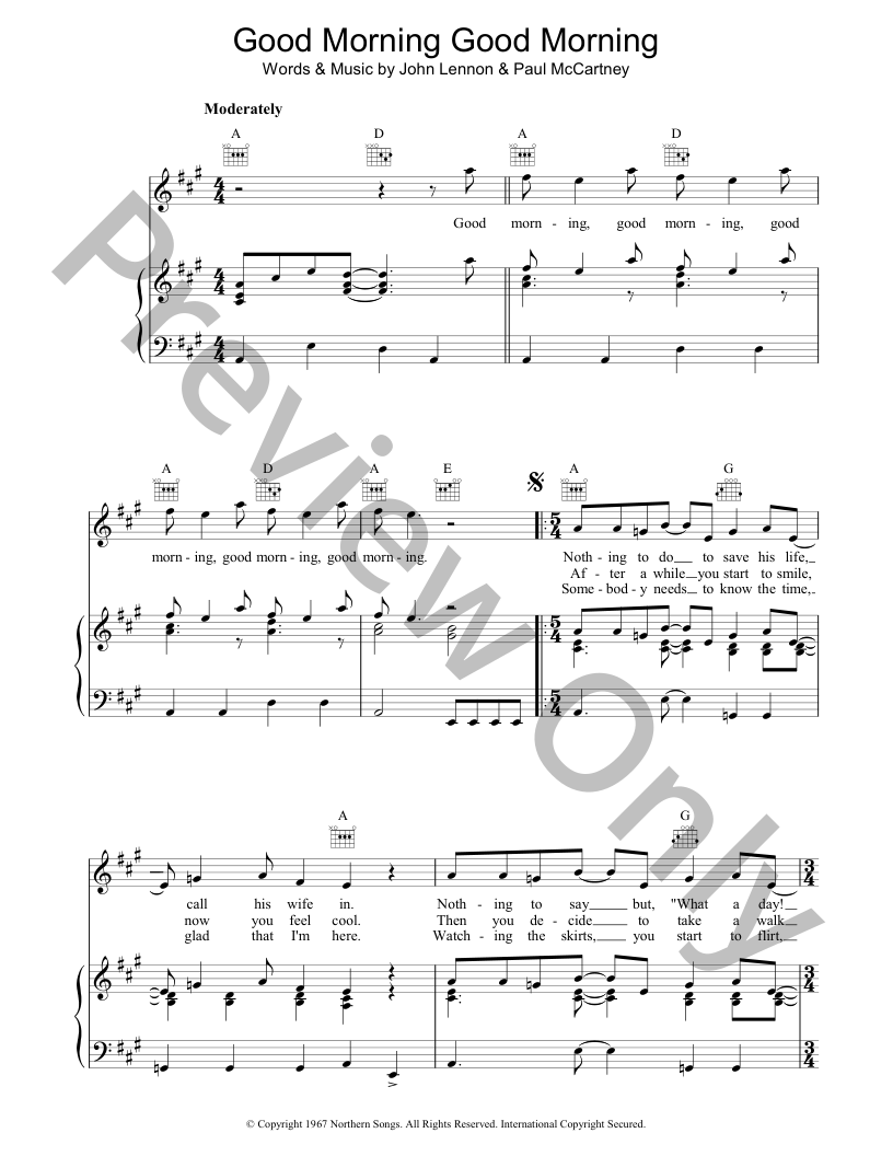 Good Morning Good Morning P/V/G Sheet Music | J.W. Pepper