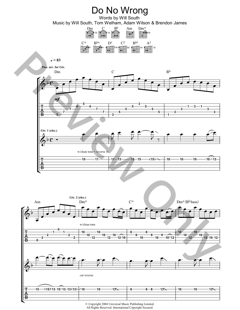 Do No Wrong Guitar/Fretted Sheet Music | J.W. Pepper