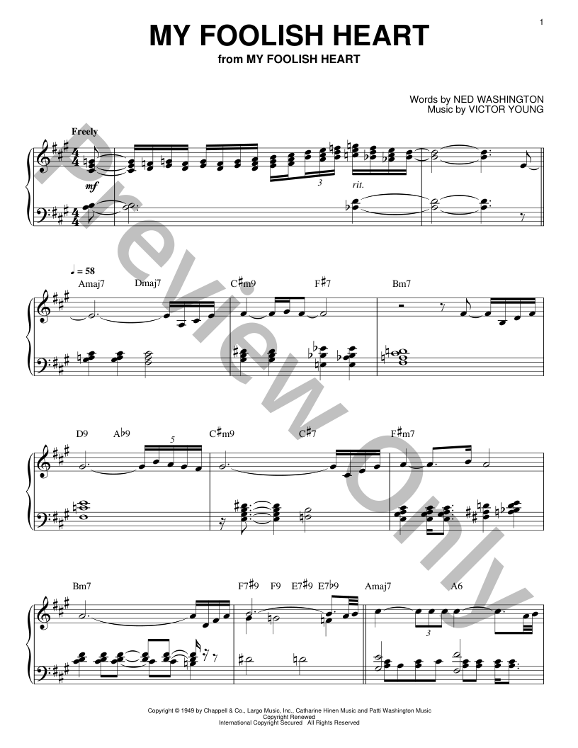 My Foolish Heart Piano Sheet Music | J.W. Pepper