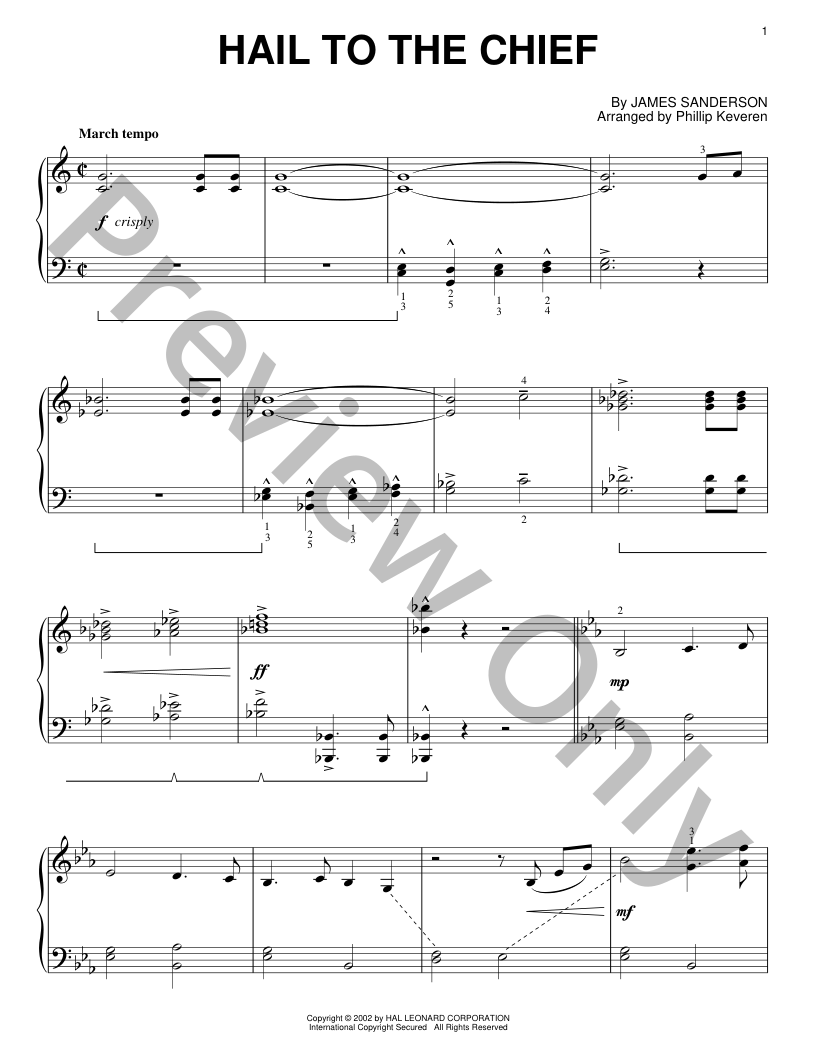 Hail to the Chief Piano Sheet Music | J.W. Pepper