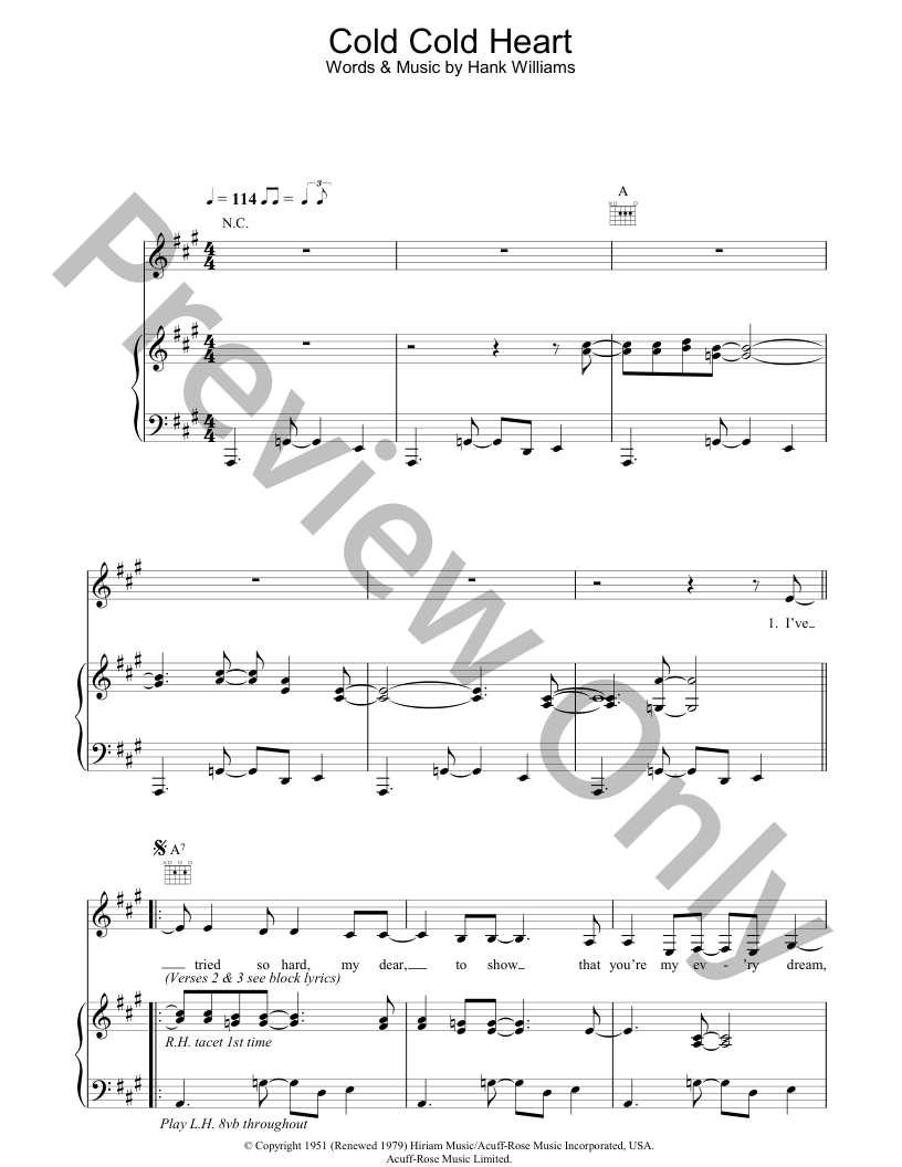 Cold Cold Heart P/V/G Sheet Music | J.W. Pepper