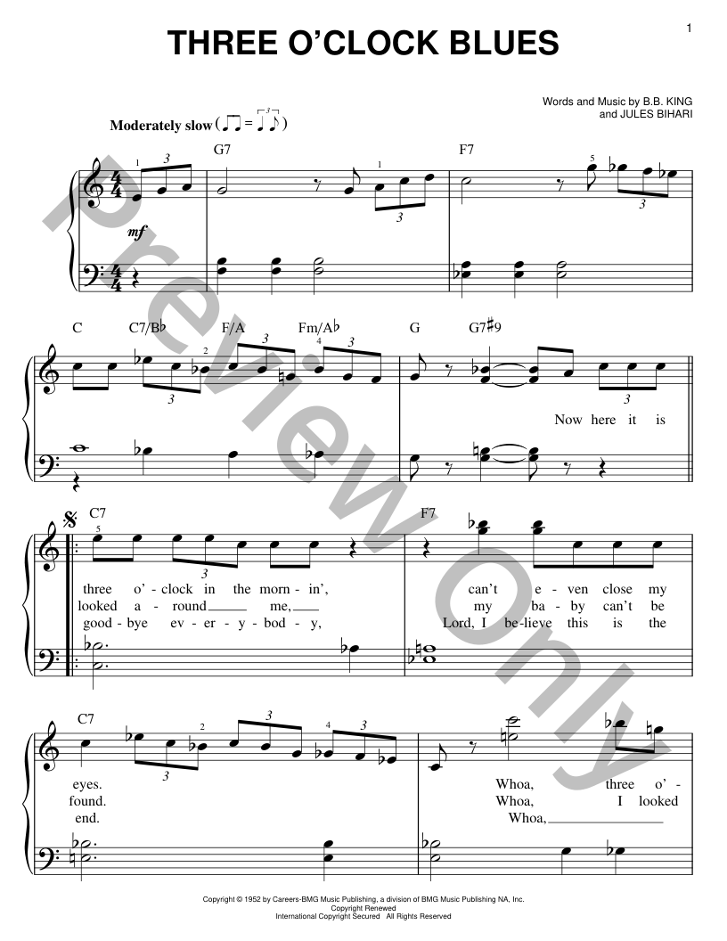 Three O'Clock Blues Piano Sheet Music | J.W. Pepper