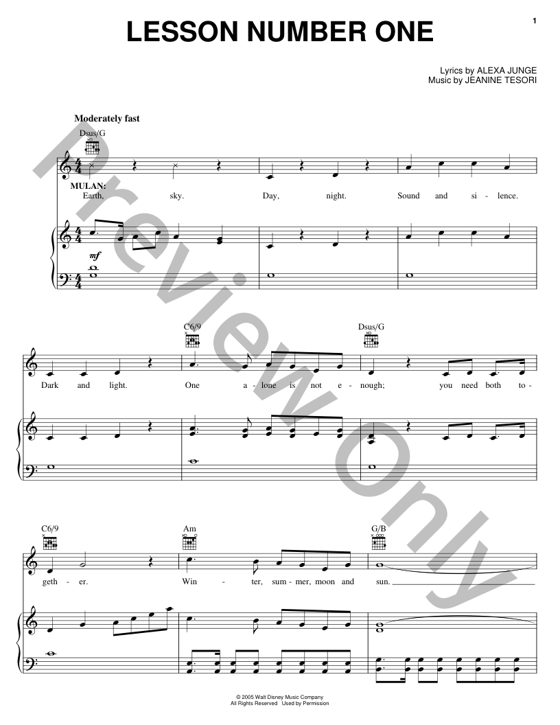 Lesson Number One P/V/G Sheet Music | J.W. Pepper