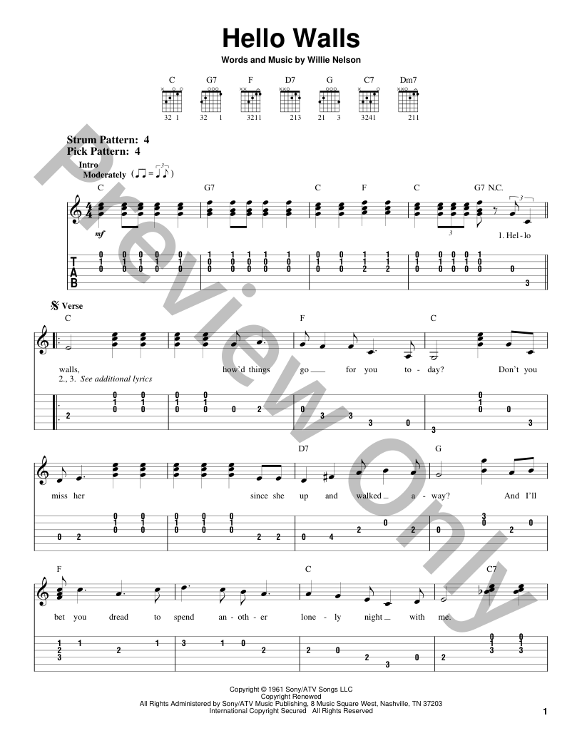 Hello Walls Guitar/Fretted Sheet Music | J.W. Pepper
