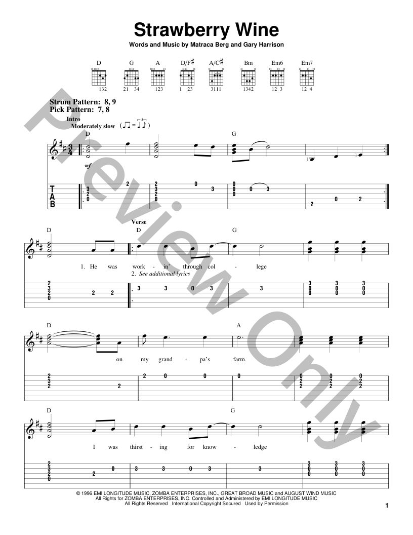 Strawberry Wine Guitar/Fretted Sheet Music | J.W. Pepper