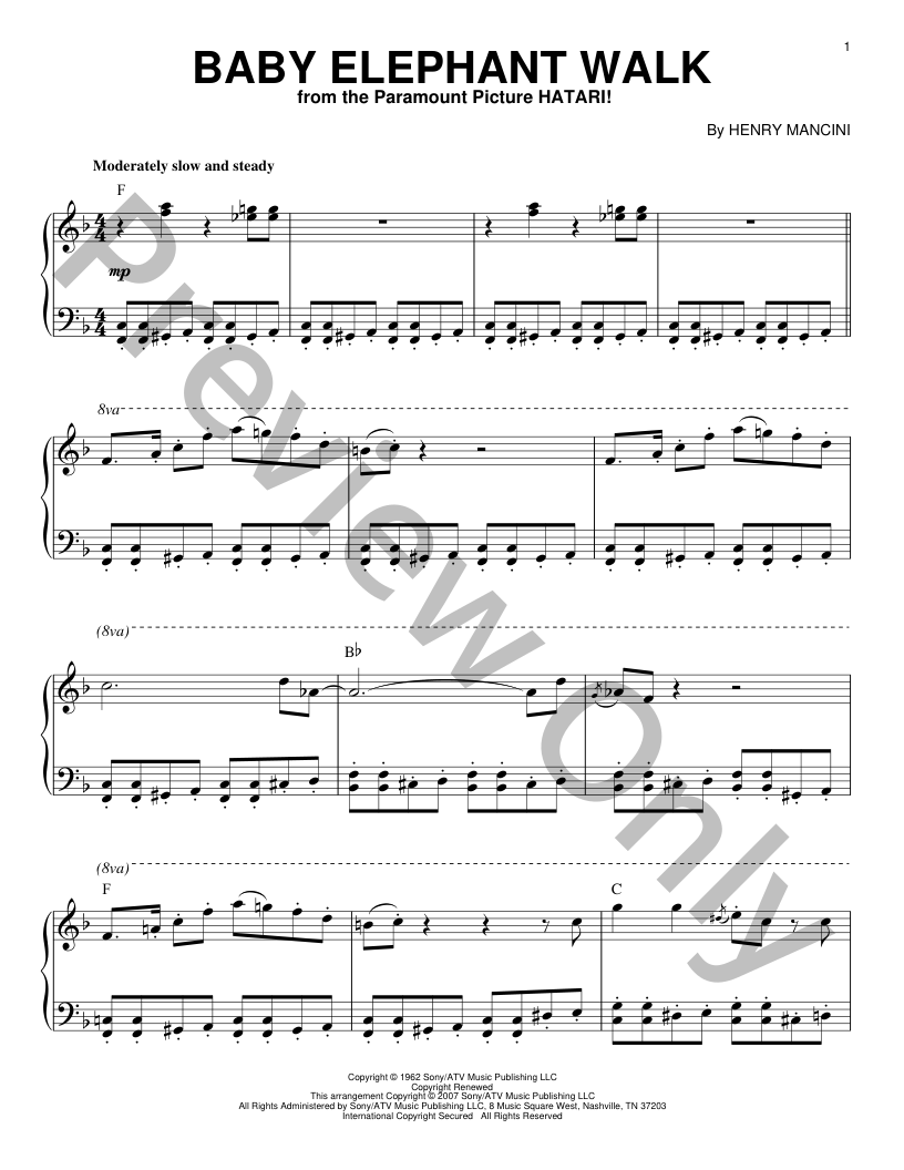 Baby Elephant Walk Piano Sheet Music | J.W. Pepper