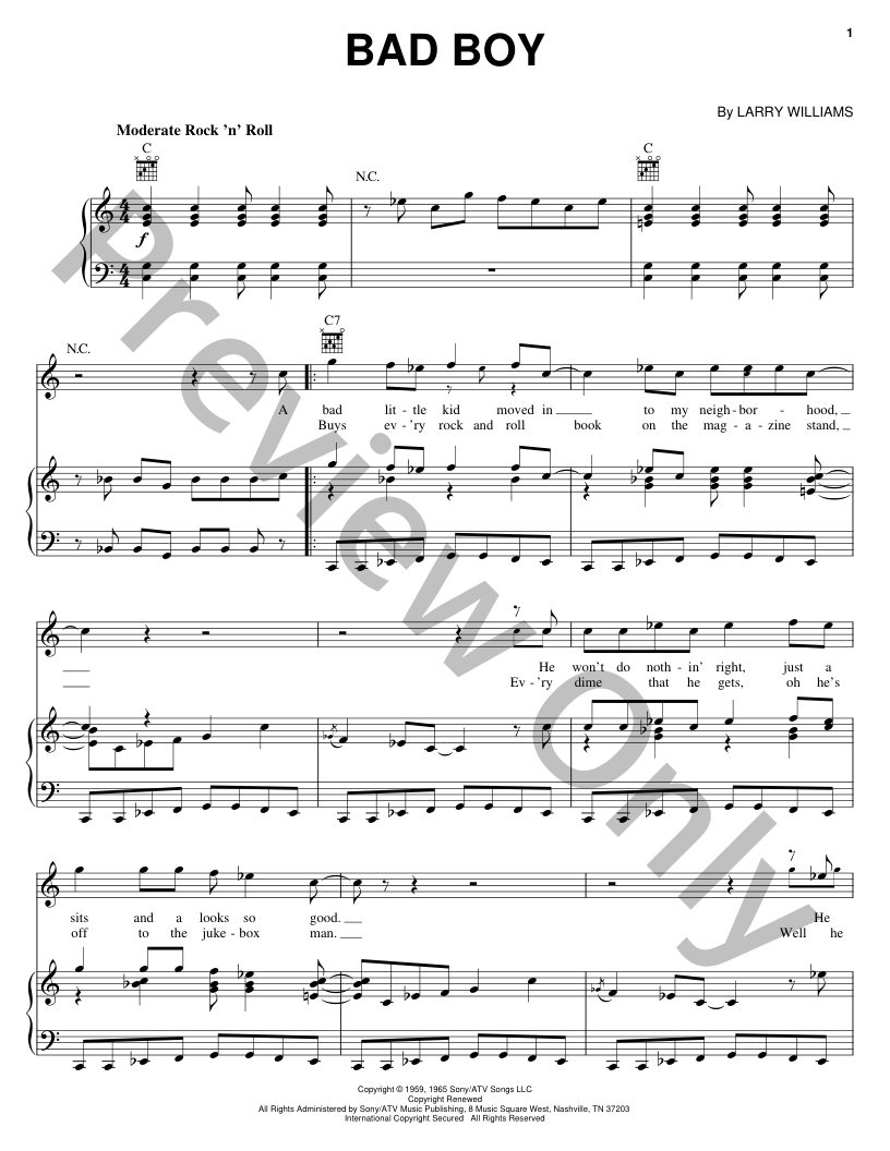 Bad Boy P/V/G Sheet Music | J.W. Pepper