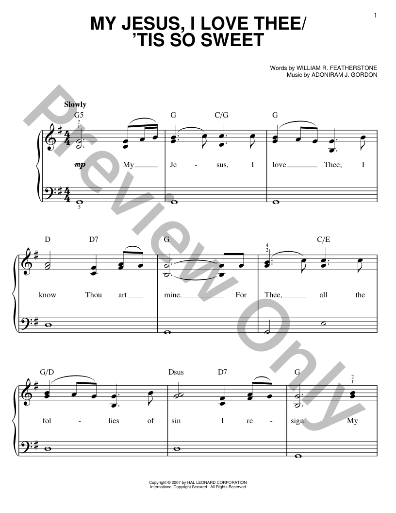 My Jesus I Love Thee Easy Piano Sheet Music | J.W. Pepper