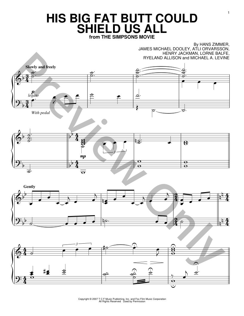 His Big Fat Butt Could Shield Us All Piano Sheet Music | J.W. Pepper