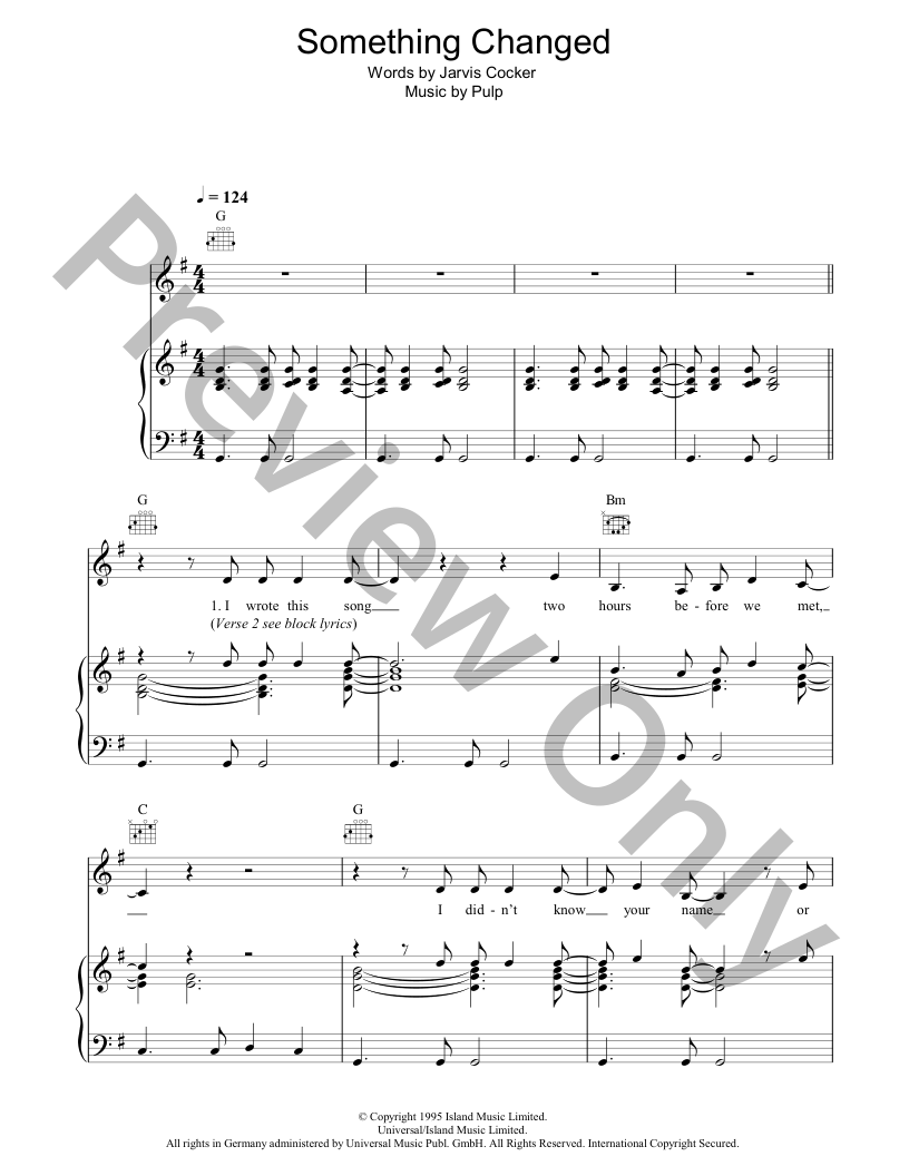 Something Changed P/V/G Sheet Music | J.W. Pepper