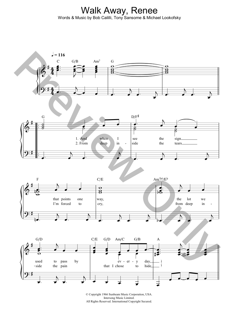 Walk Away Renee P/V/G Sheet Music | J.W. Pepper