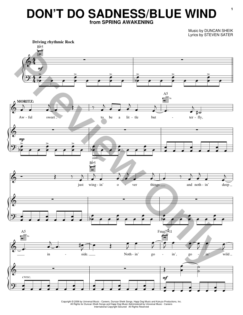Don't Do Sadness/Blue Wind P/V/G Sheet Music | J.W. Pepper