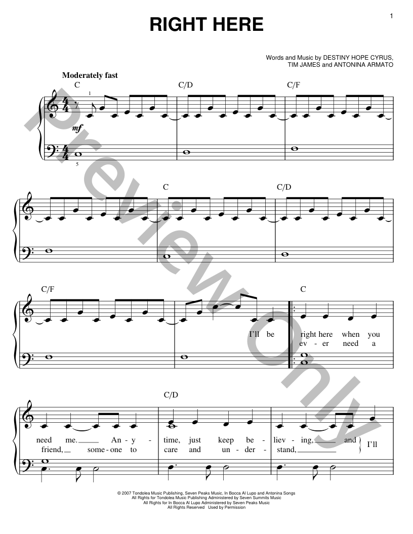Right Here Easy Piano Sheet Music | J.W. Pepper