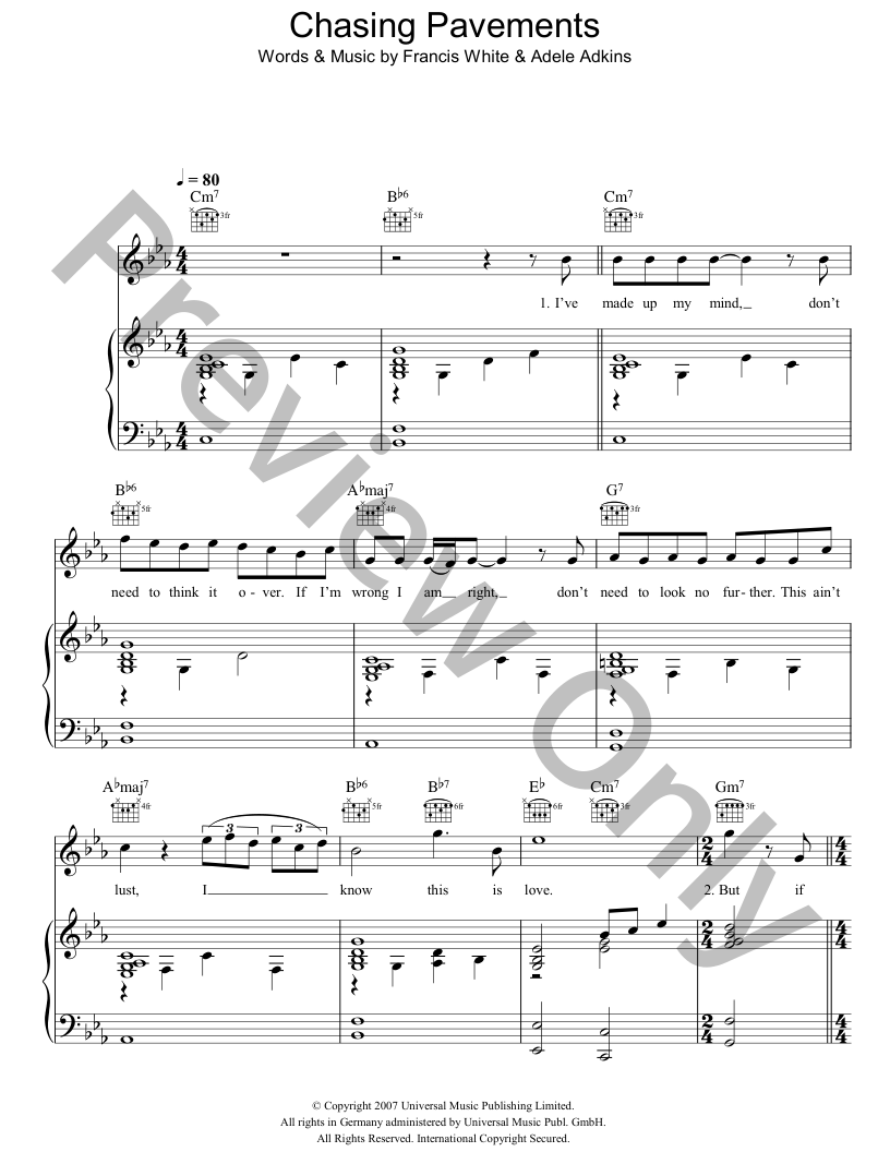 Chasing Pavements P/V/G Sheet Music | J.W. Pepper