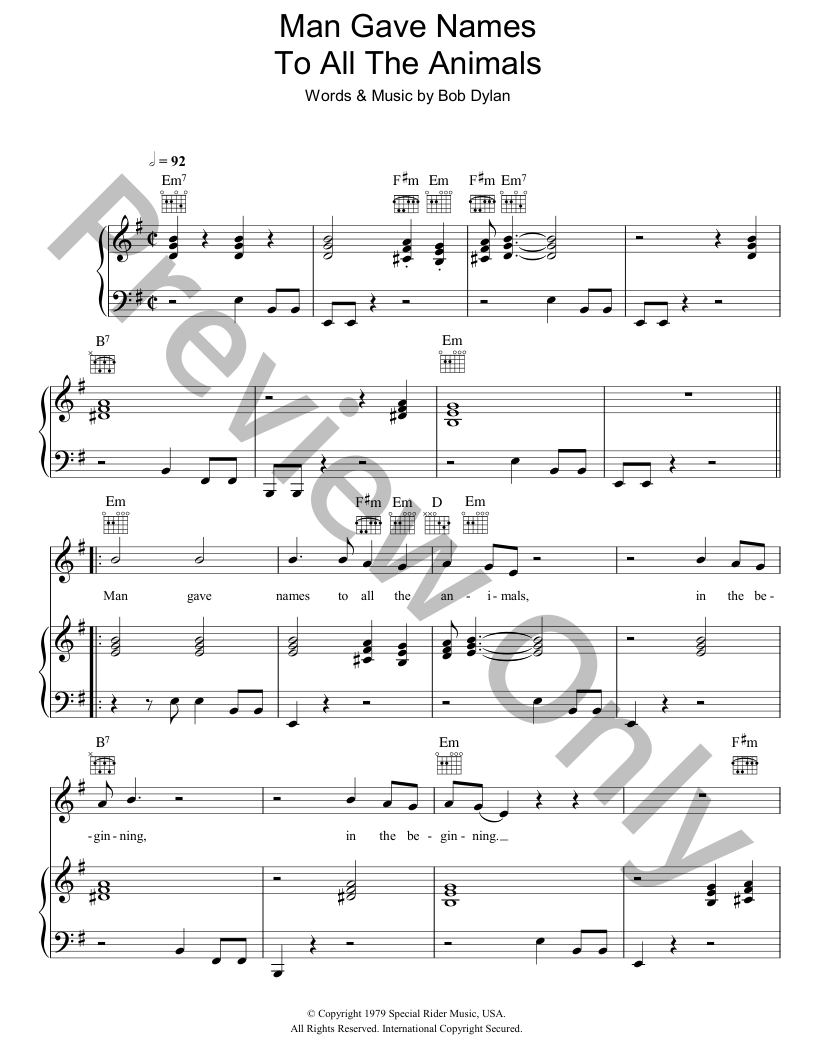 Man Gave Names to All the Anim P/V/G Sheet Music | J.W. Pepper