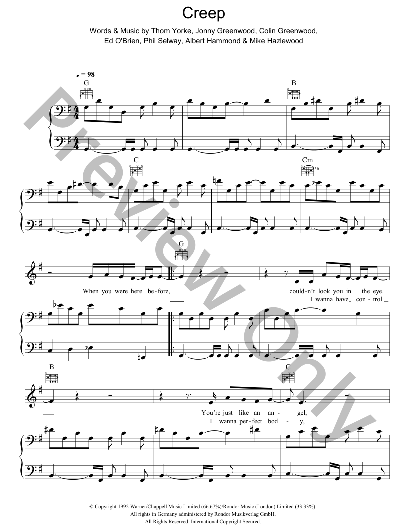 Creep P/V/G Sheet Music | J.W. Pepper