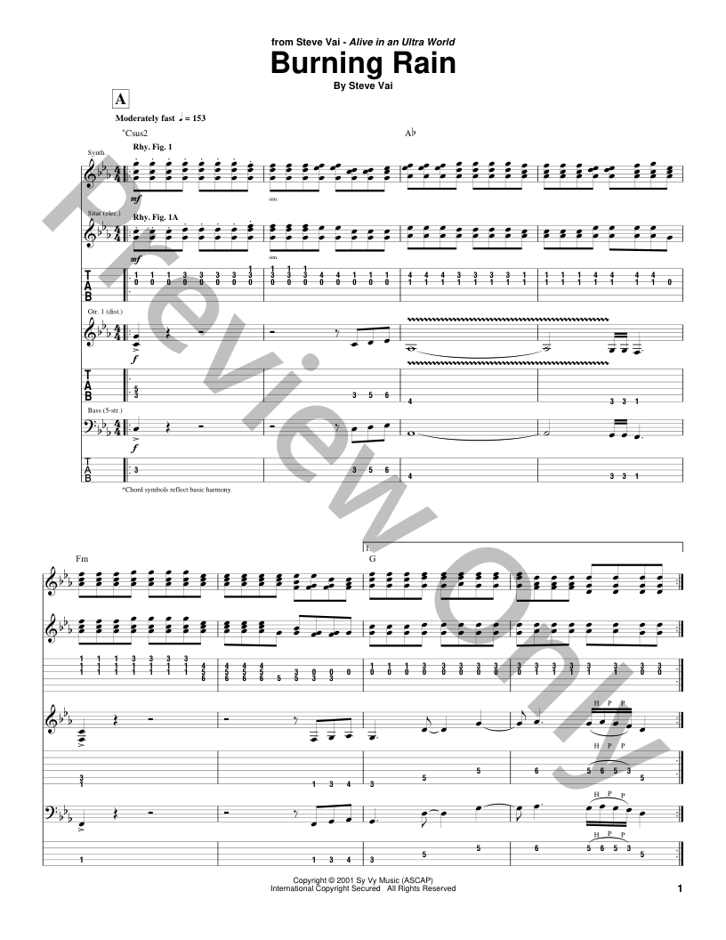 Burning Rain Guitar/Fretted Sheet Music | J.W. Pepper