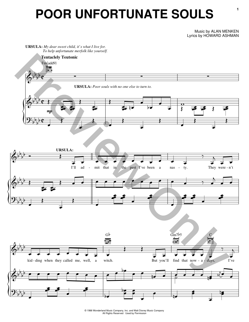 Poor Unfortunate Souls P/V/G Sheet Music | J.W. Pepper