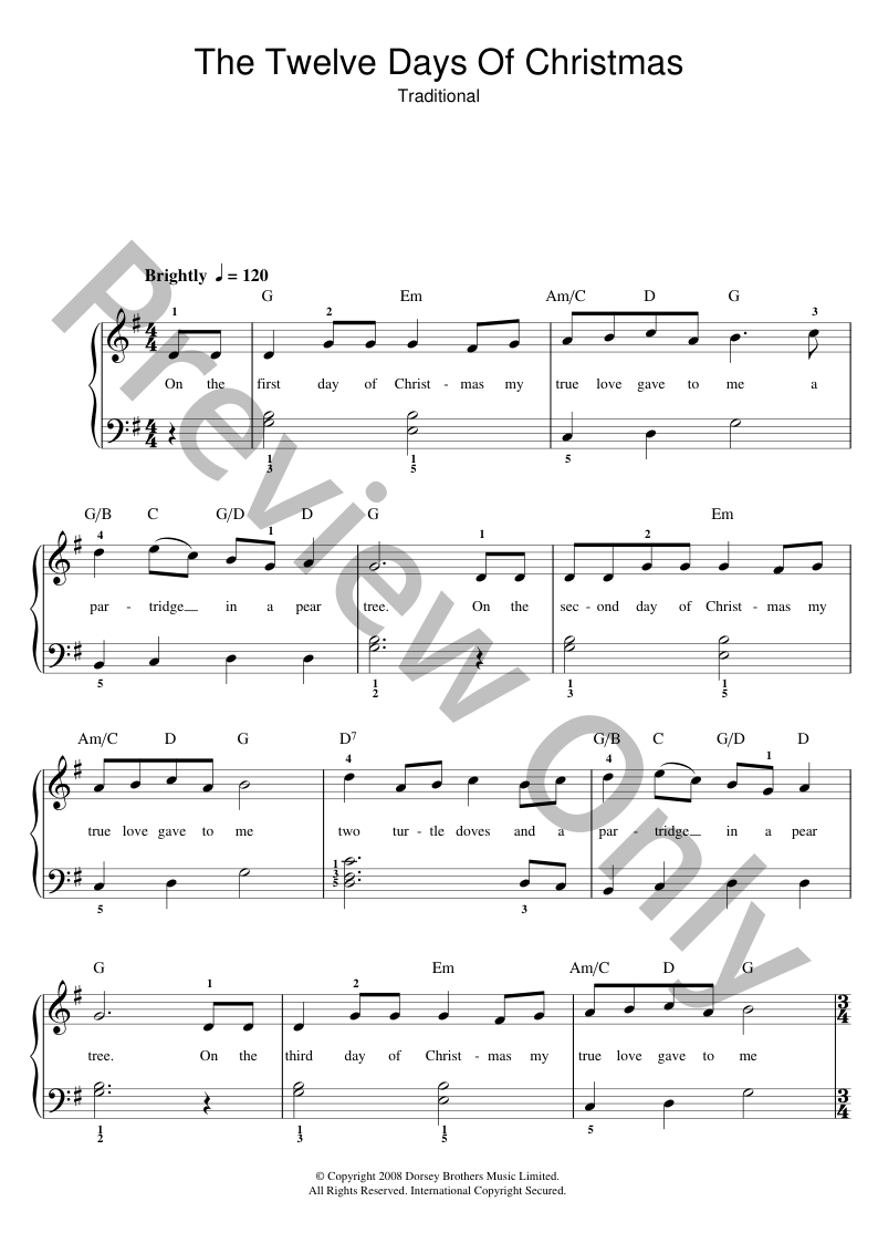 The Twelve Days of Christmas Easy Piano Sheet Music | J.W. Pepper