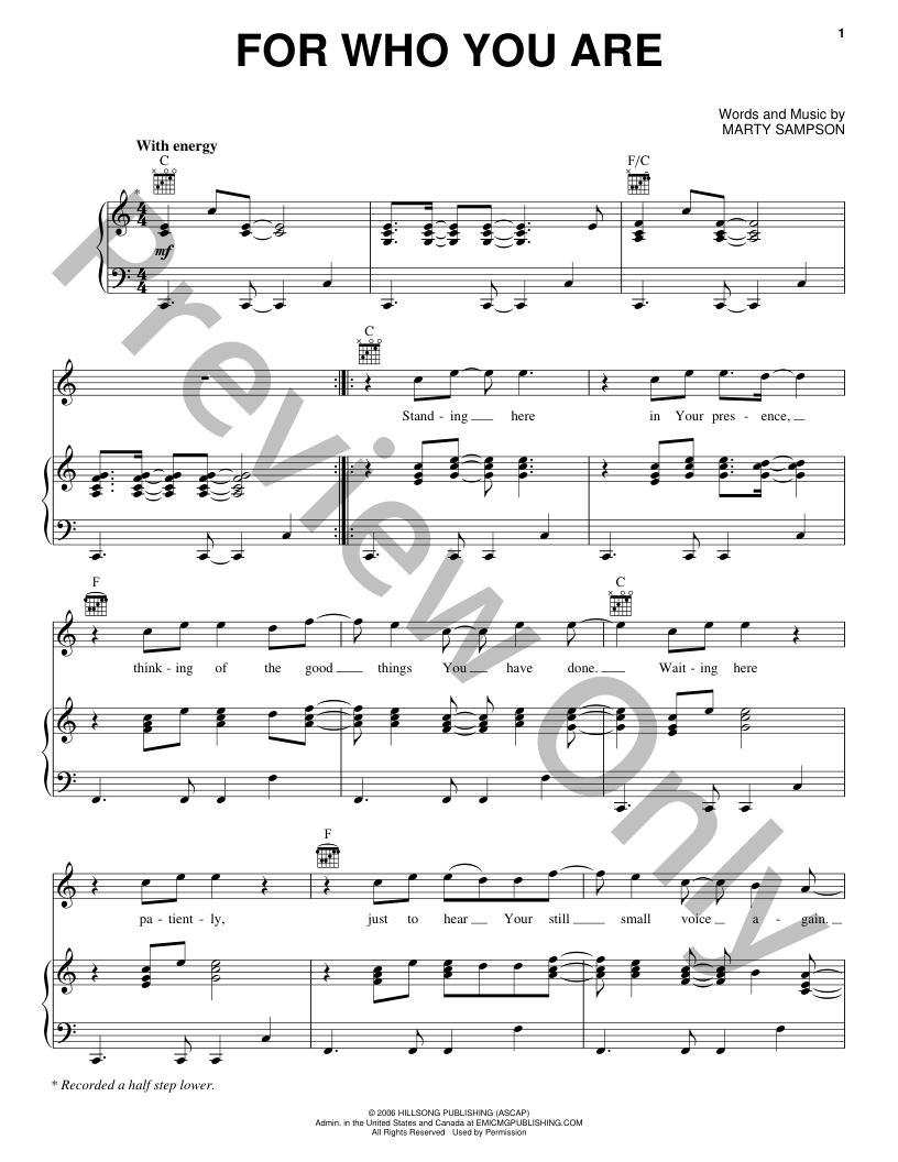 For Who You Are P/V/G Sheet Music | J.W. Pepper