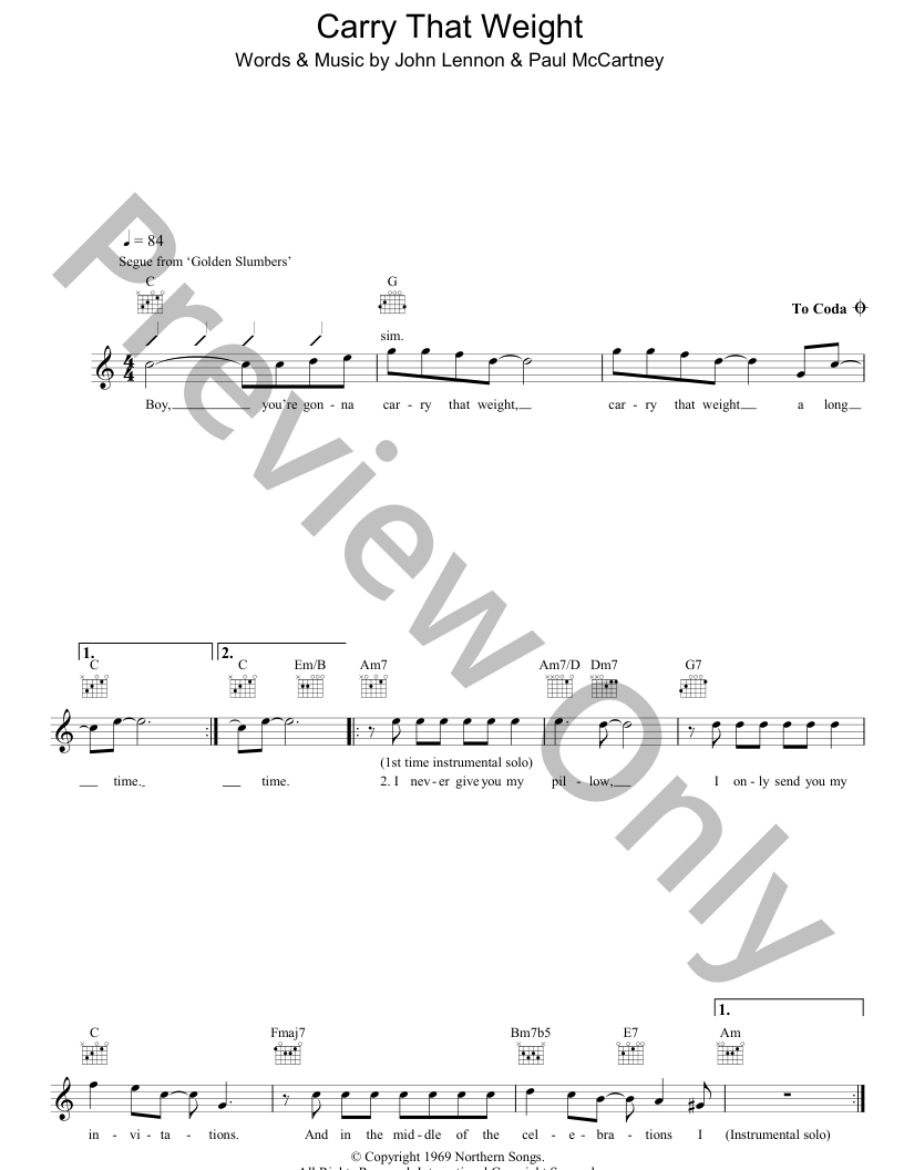 Carry that Weight P/V/G Sheet Music | J.W. Pepper