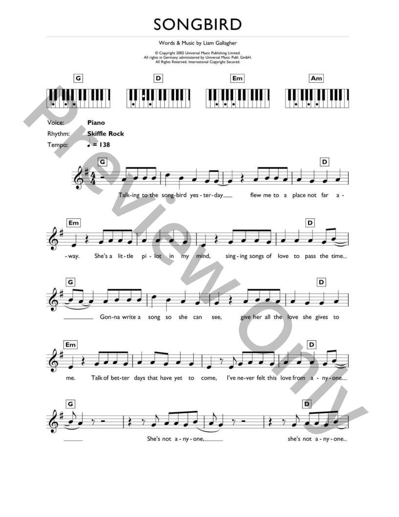 Songbird P/V/G Sheet Music | J.W. Pepper