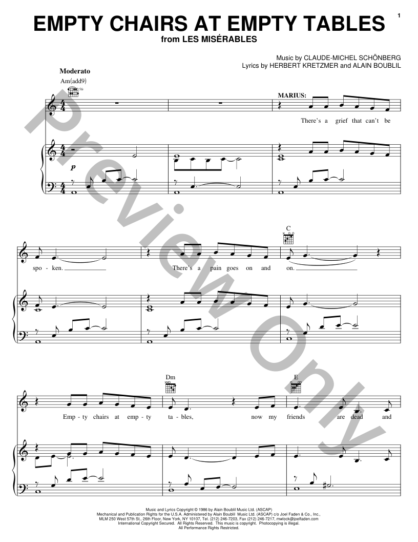 Empty Chairs at Empty Tables P/V/G Sheet Music | J.W. Pepper