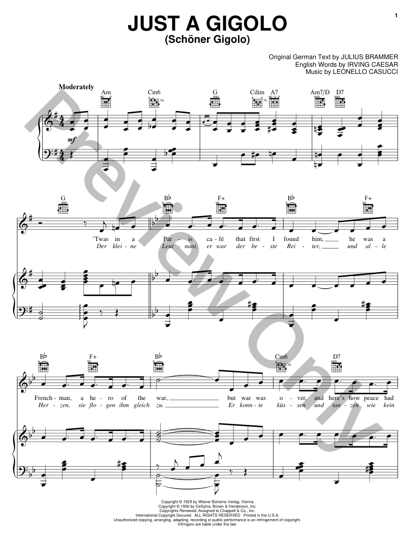 Just a Gigolo P/V/G Sheet Music | J.W. Pepper