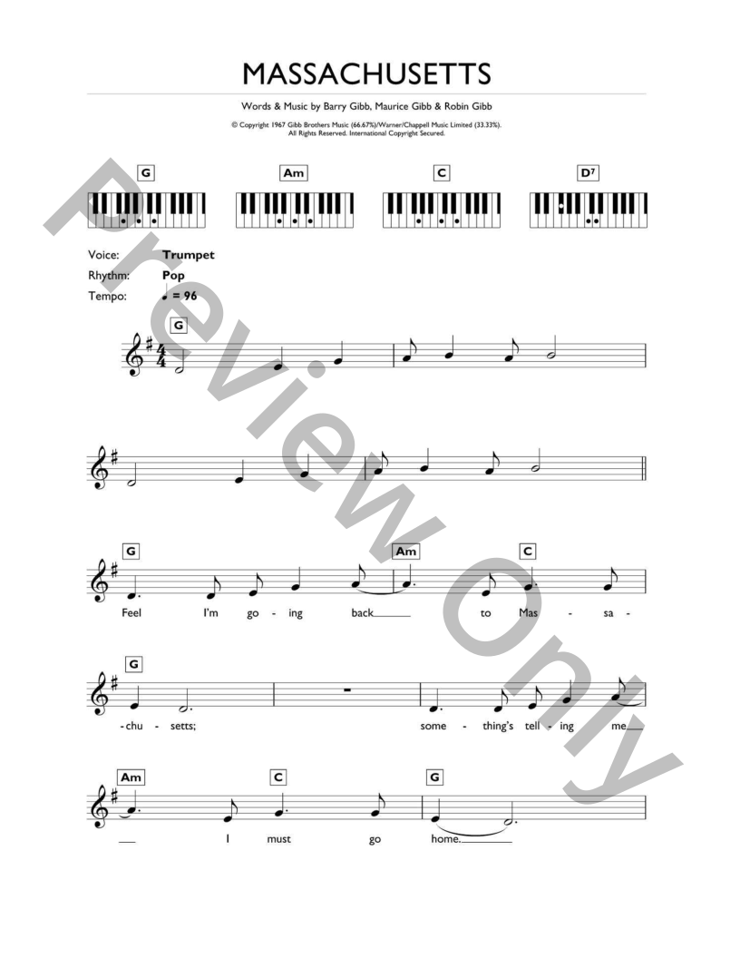 Massachusetts P/V/G Sheet Music | J.W. Pepper