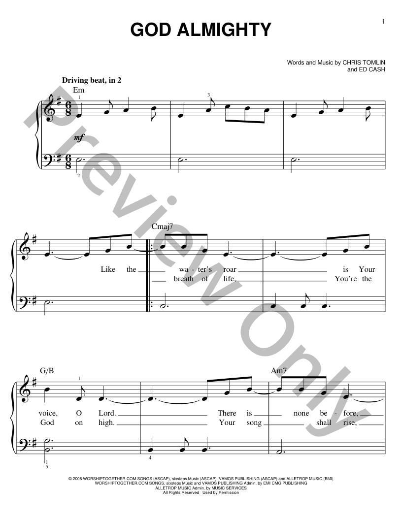 God Almighty Easy Piano Sheet Music | J.W. Pepper