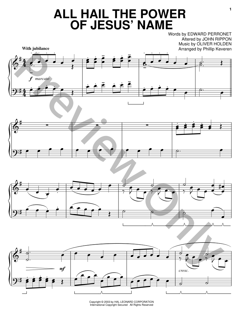 All Hail the Power of Jesus' Name Piano Sheet Music | J.W. Pepper