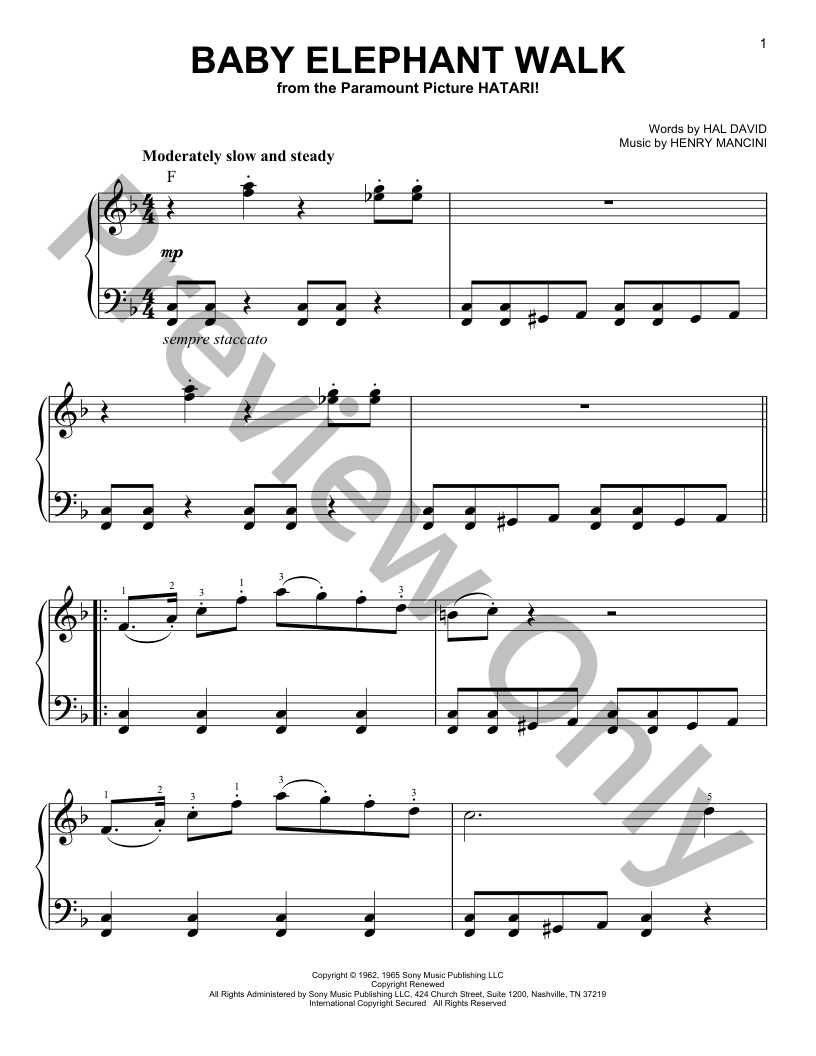 Baby Elephant Walk Easy Piano Sheet Music | J.W. Pepper