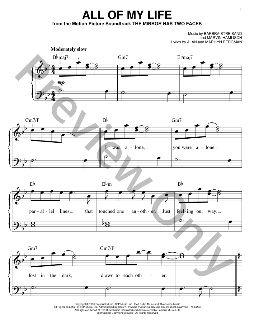 All of My Life Easy Piano Sheet Music | J.W. Pepper