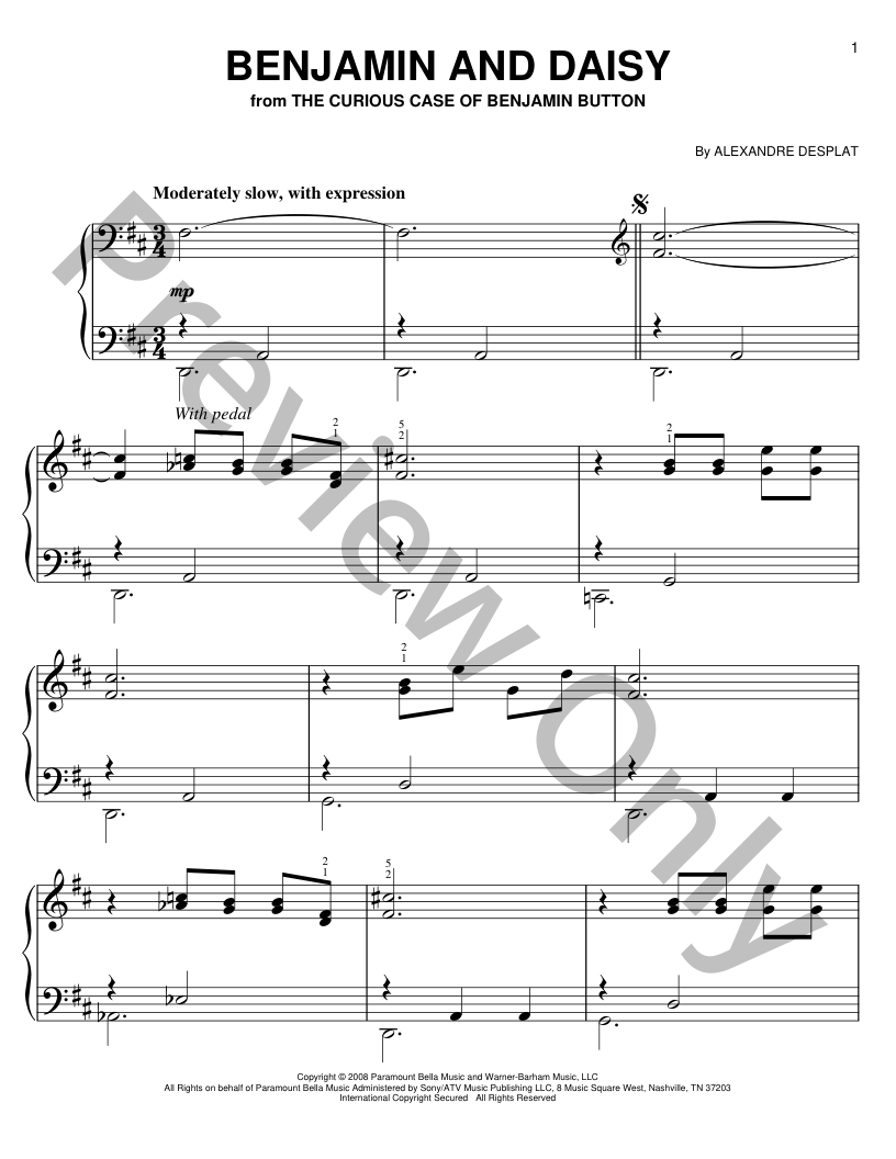 Benjamin and Daisy Easy Piano Sheet Music | J.W. Pepper