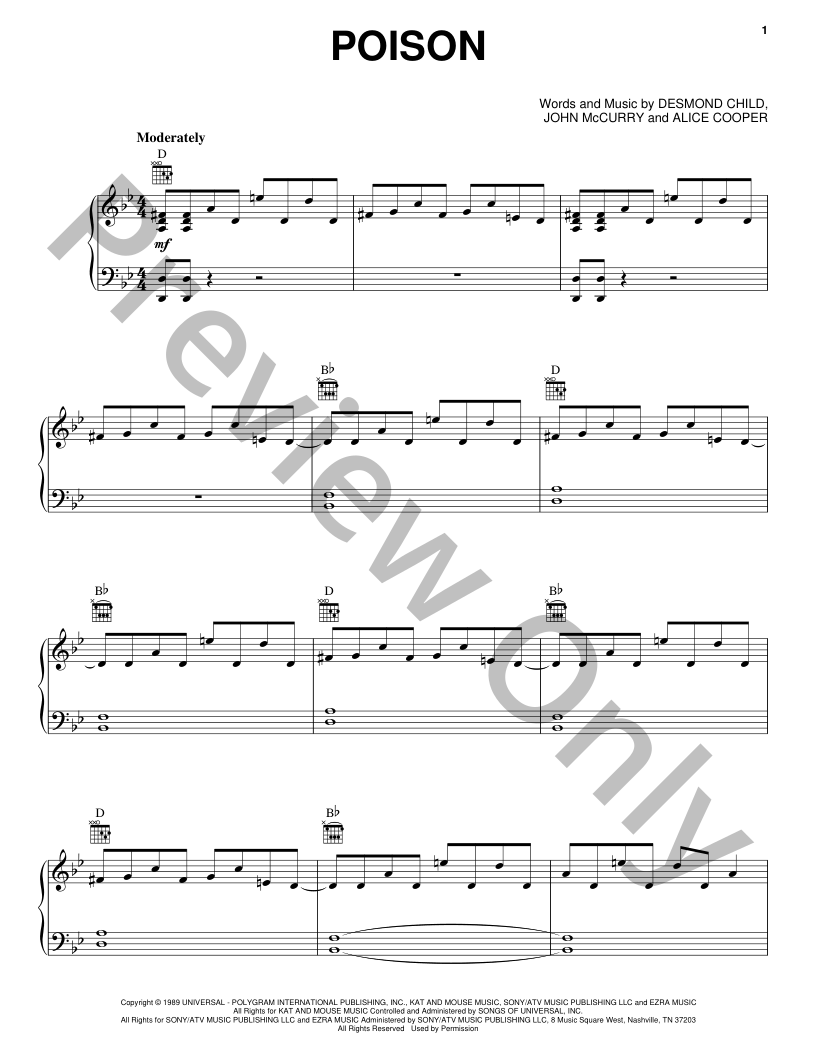 Poison P/V/G Sheet Music | J.W. Pepper