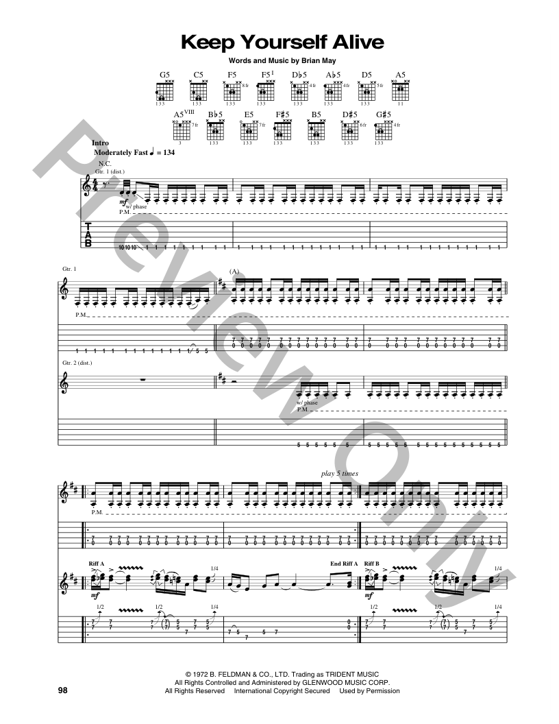 Keep Yourself Alive Guitar/Fretted Sheet Music | J.W. Pepper