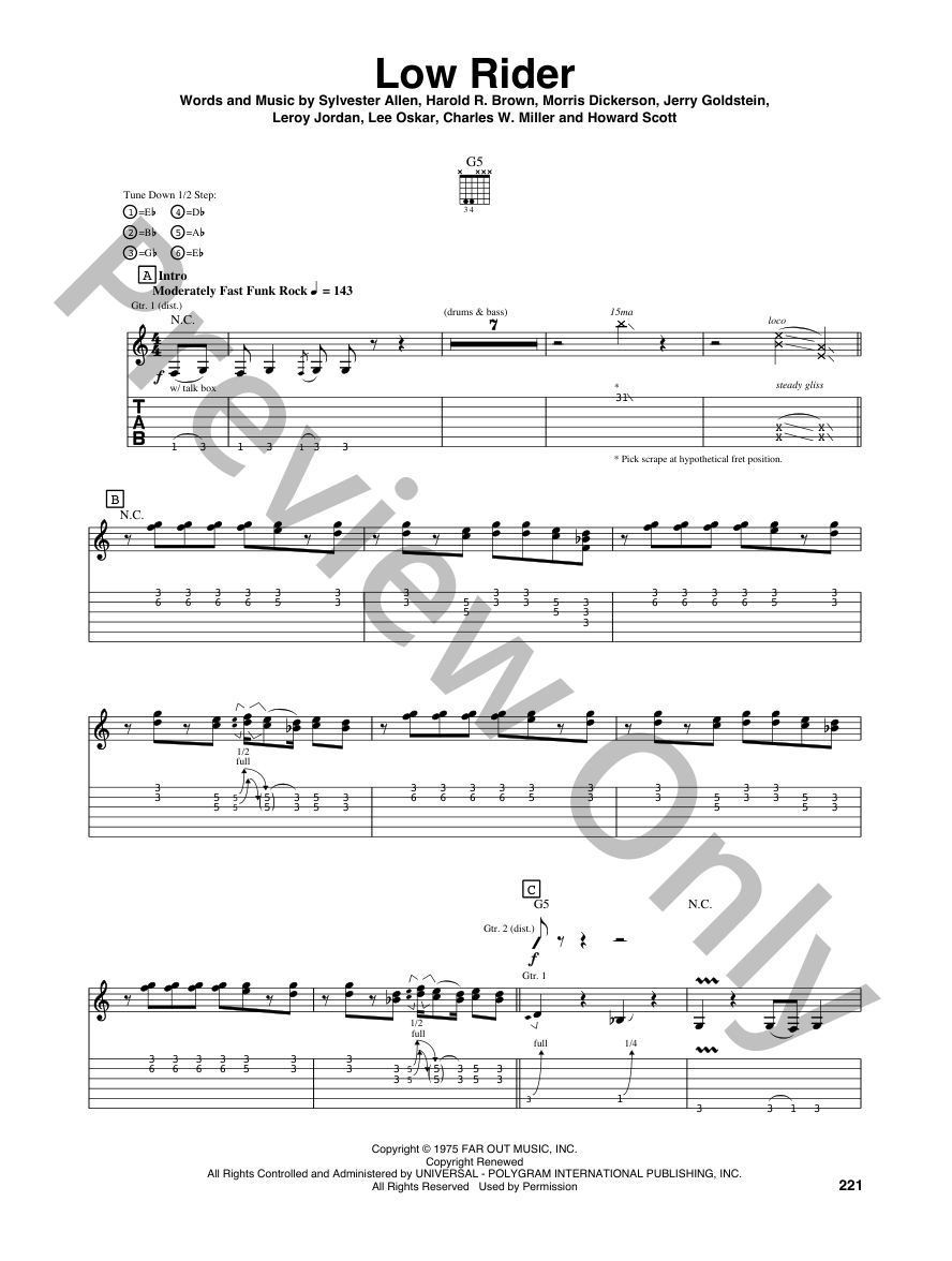 Low Rider Guitar/Fretted Sheet Music | J.W. Pepper