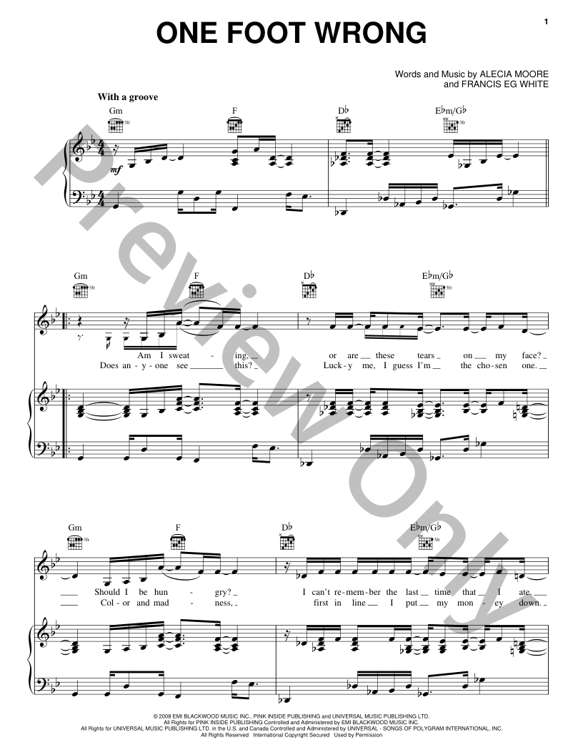 One Foot Wrong P/V/G Sheet Music | J.W. Pepper