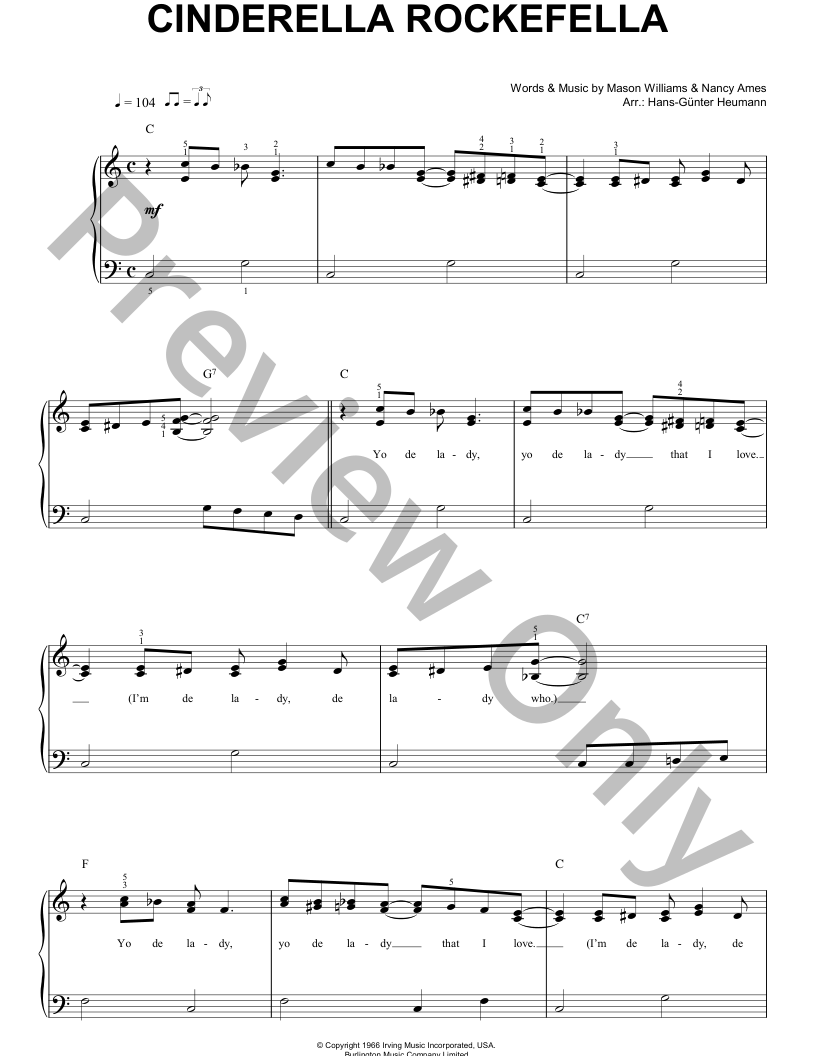 Cinderella Rockefella Easy Piano Sheet Music | J.W. Pepper
