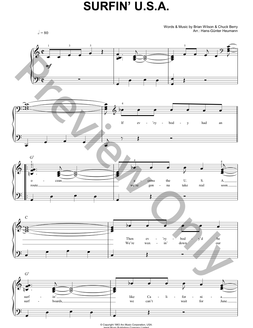 Surfing USA Easy Piano Sheet Music | J.W. Pepper