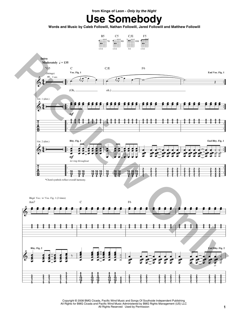 Use Somebody Guitar/Fretted Sheet Music | J.W. Pepper